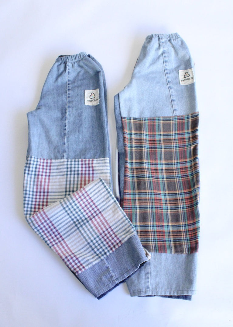 RCYCLD Flannel & Denim Combo Pieced Pants - Recycled.Clothing